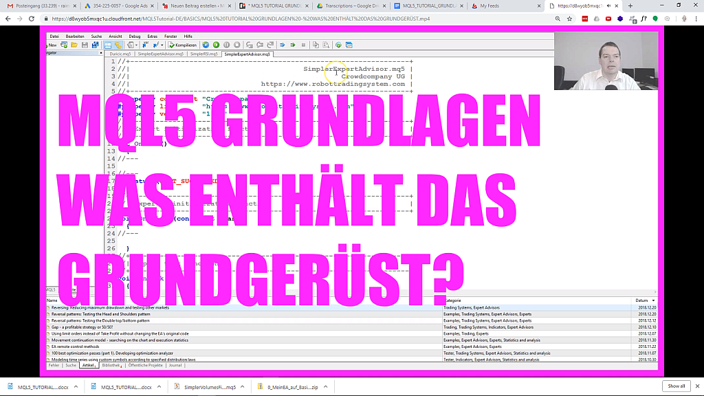 MQL5 TUTORIAL GRUNDLAGEN - 1 WAS ENTHÄLT DAS GRUNDGERÜST? - MQL5 Tutorial Deutsch